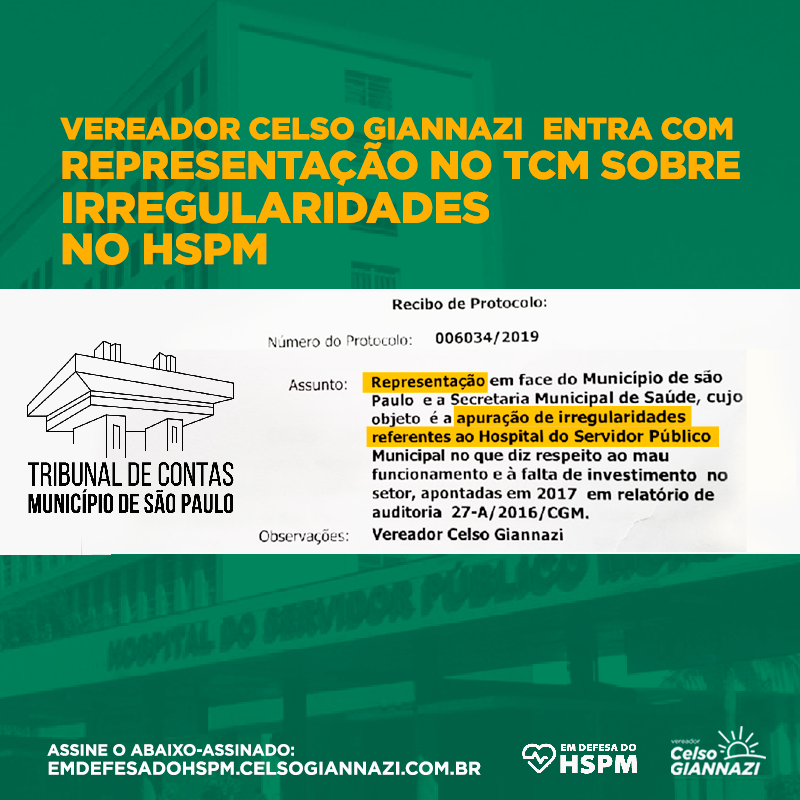 Representação no TCM sobre o HSPM | Celso Giannazi